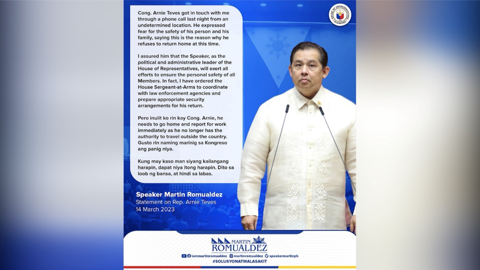 Rep. Teves tigayon na nga naka istorya kay House Speaker Romualdez ...